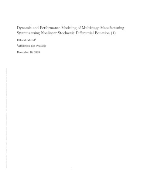 Pdf Dynamic And Performance Modeling Of Multistage Manufacturing Systems Using Nonlinear