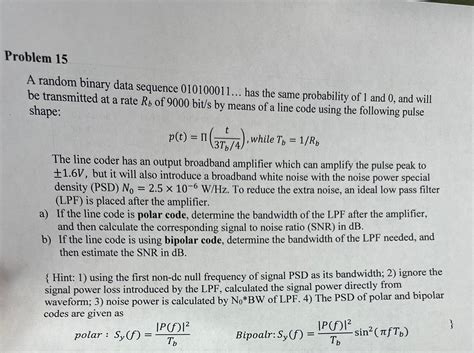 Solved Problem 15a Random Binary Data Sequence 010100011dots