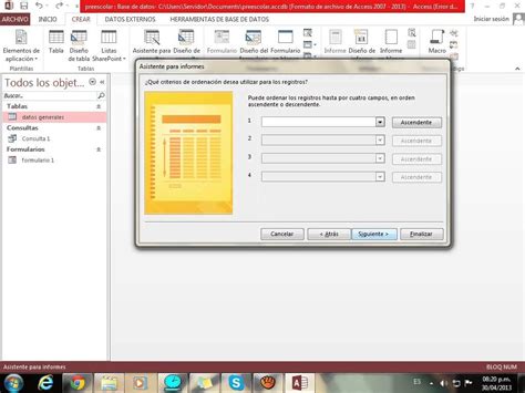 Tablas Formularios Consultas Informes Y MenÚ Principal En Acces 2013 Informatica Y