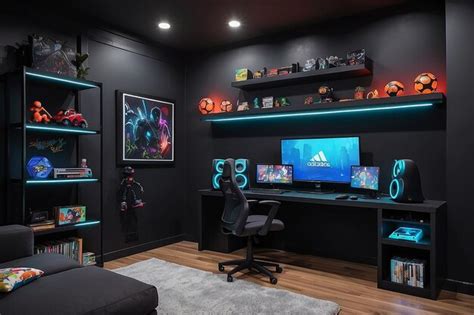 Premium Photo Contrasting Darkthemed Gaming Room With Bright Accents