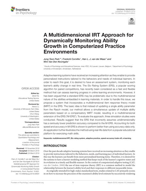 Pdf A Multidimensional Irt Approach For Dynamically Monitoring