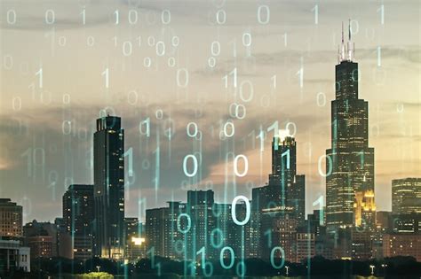 Premium Photo Abstract Virtual Binary Code Hologram On Chicago