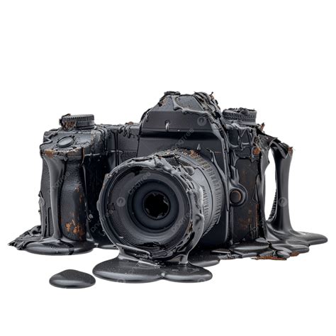 녹은 카메라의 예술적 잠재력을 풀어내는 혼돈을 포착한 열파 관점 렌즈를 통해 사진을 재정의하는 액체 현실 유동성을 수용 카메라 아트 워프 및 녹는 투명 배경에 고립되어