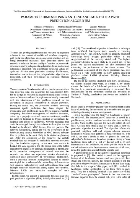 pdf parametric dimensioning and enhancements of a path prediction algorithm