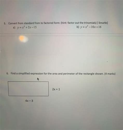 Solved 5 Convert From Standard From To Factored Form Chegg Com