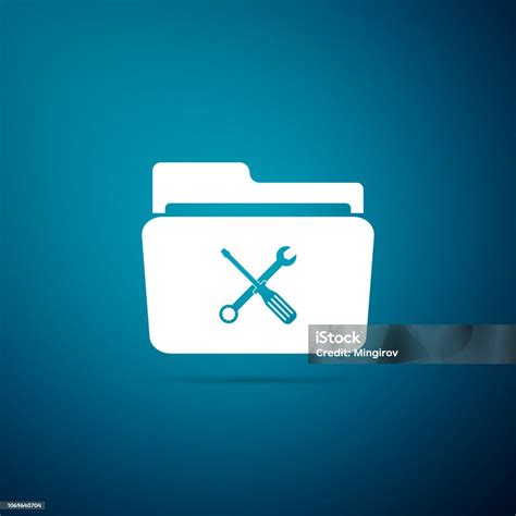 폴더 및 도구 또는 파란색 배경에 격리 설정 아이콘 렌치와 드라이버 표시와 함께 폴더입니다 컴퓨터 기술 서비스입니다 평면 디자인입니다 벡터 일러스트 레이 션 개념에 대한