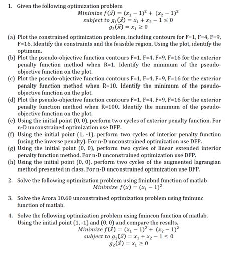 Solved Given The Following Optimization Problem Minimize Chegg