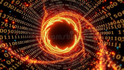 Digital Vortex Orange Glowing Rings Binary Code Background Stock Illustration Illustration Of