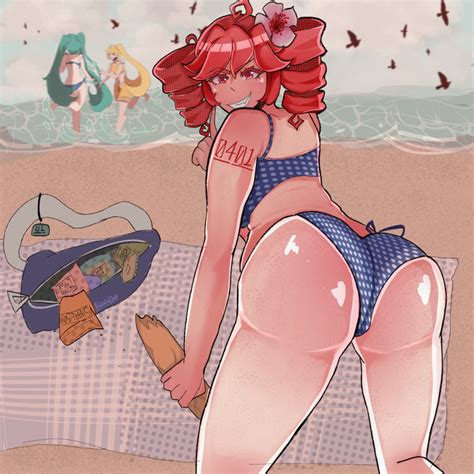 Rule 34 3girls Akita Neru Ass Ass Focus Background Characters Belly Bent Over Bikini Bikini