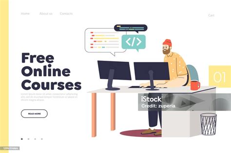 학생 프로그래머 코딩을 통해 방문 페이지의 온라인 개념 무료 프로그래밍 과정 개념에 대한 스톡 벡터 아트 및 기타 이미지 개념 개발 교육 Istock