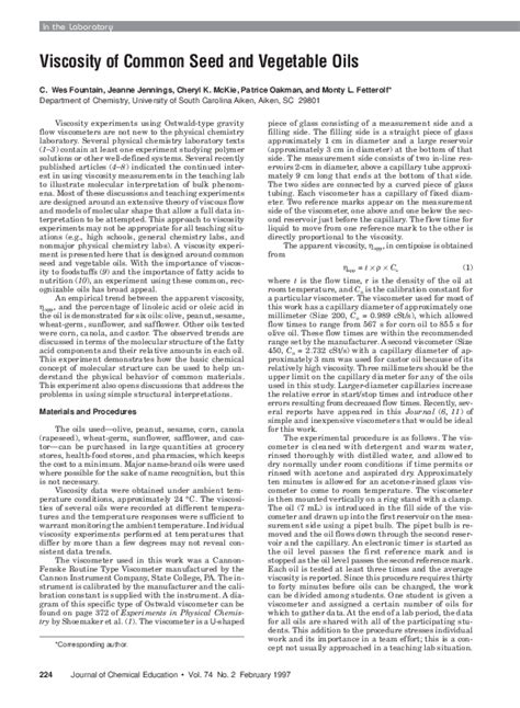 Pdf Viscosity Of Common Seed And Vegetable Oils
