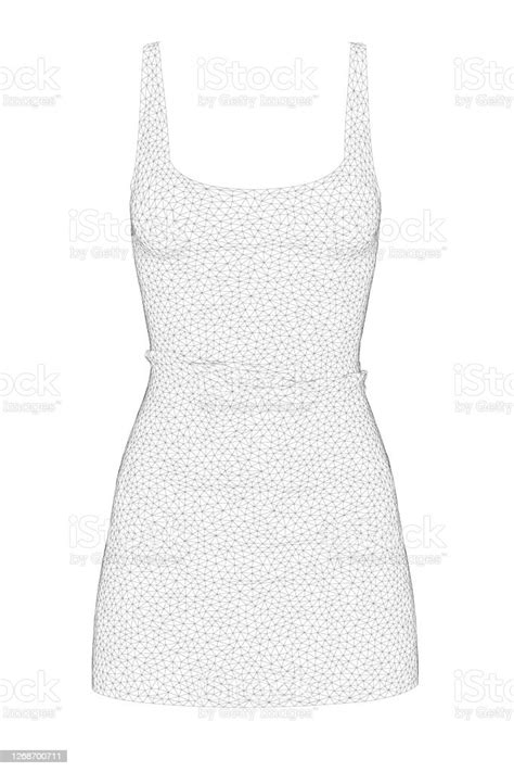 보이지 않는 마네킹에 플리츠가 있는 디테일 드레스 낮은 폴리 와이어 프레임 드레스 3d 벡터 일러스트레이션 0명에 대한 스톡
