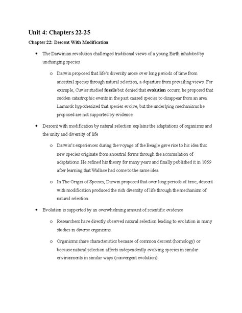 Biology Unit 4 Notes Unit 4 Chapters 22 Chapter 22 Descent With Modification The Darwinian