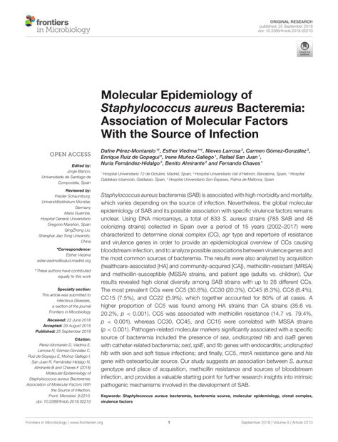 Pdf Molecular Epidemiology Of Staphylococcus Aureus Bacteremia Association Of Molecular