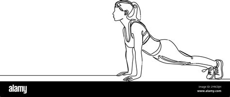 Continuous Single Line Drawing Of Fit Woman Doing Push Ups Line Art Vector Illustration Stock