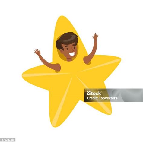 웃는 어린 소년 입고 노란 별 연극 공연에서 공연 화려한 만화 캐릭터 벡터 일러스트 레이 션 공연에 대한 스톡 벡터 아트 및 기타 이미지 Istock