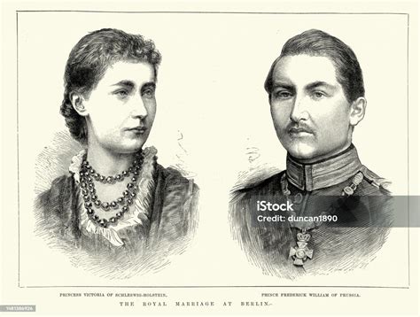 베를린에서의 왕실 결혼 슐레스비히홀슈타인의 아우구스타 빅토리아 공주와 프로이센의 프리드리히 윌리엄 왕자 나중에 빌헬름 2세 독일 황제 1880년대 19세기 인물 사진에 대한