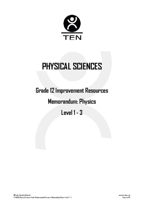 Physical Sciences G12 Physics Level 1 3 Improvement Resources Memo