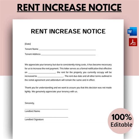 Rent Increase Notice Rent Increase Letter Rent Increase Form