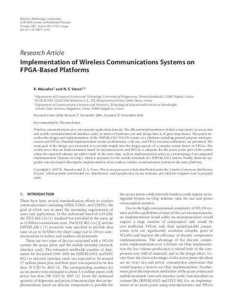 Pdf Implementation Of Wireless Communications Systems On Fpga Based