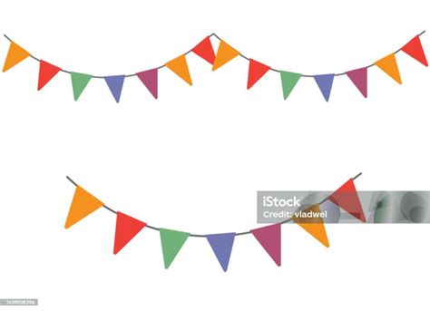 생일 파티 삼각형 벡터 플랫 단순 또는 카니발 공정한 축제 문자열 장식 화려한 그래픽 요소 그림 흰색 크리스마스 또는 크리스마스 기념일 장식 재미에 격리 된 플래그 화환