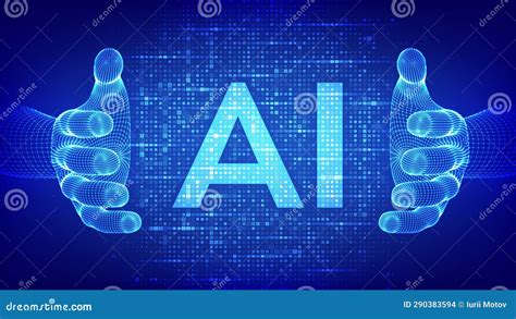 Ai Artificial Intelligence Letters Ai Made With Binary Code In Wireframe Hands Stock Vector