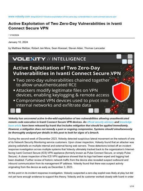 Active Exploitation Of Two Zero Day Vulnerabilities In Ivanti Connect Secure Vpn Pdf World