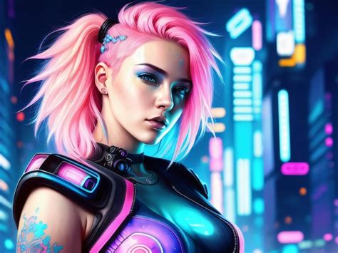 Premium Ai Image A Beautiful Woman With Pink Hair Blue Eyes And