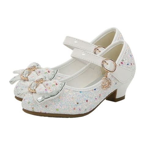 Girls Dress Shoes Crystal Sparkle Mary Jane Flats Princess Heels For