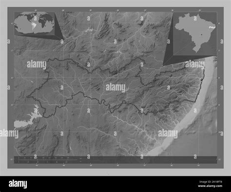 Pernambuco State Of Brazil Grayscale Elevation Map With Lakes And