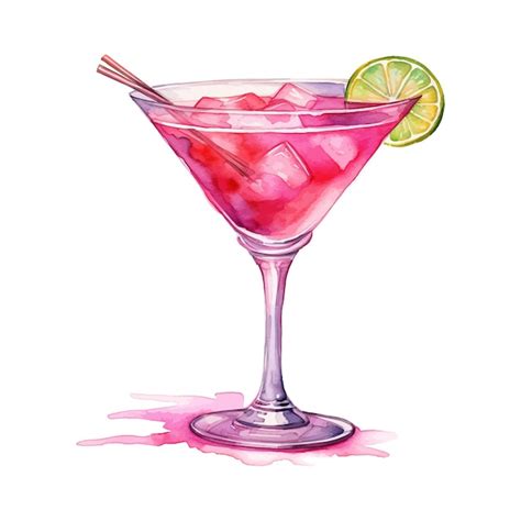 Premium Vector Cosmopolitan Cocktail Watercolor Hand Drawn