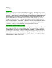 Physics Lab Pdf PHYS Lab Refraction Introduction This Lab Explores The Concepts Of