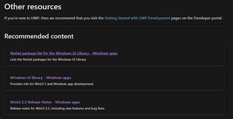 recommended content for getting started with winui 2 guide shows 2 5 release notes instead of