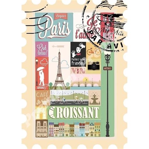 Париж Франция Сувенирный магнит Винтажный туристический плакат