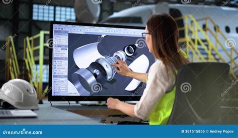 Young Woman Using 3d Cad Software Stock Illustration Illustration Of