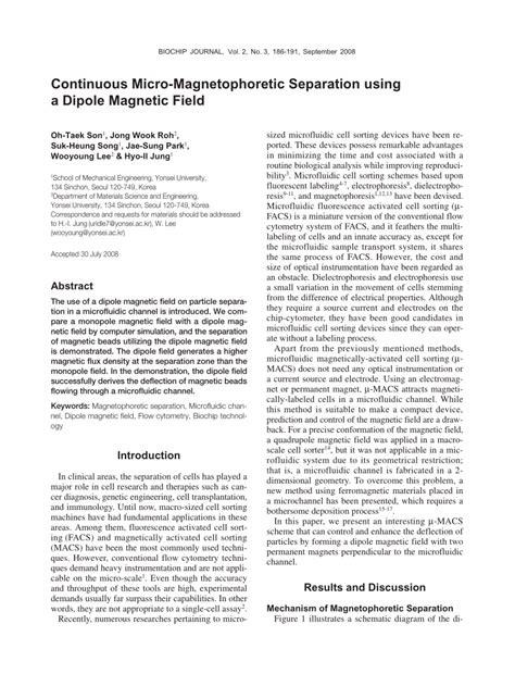 Pdf Continuous Micro Magnetophoretic Separation Using A Dipole