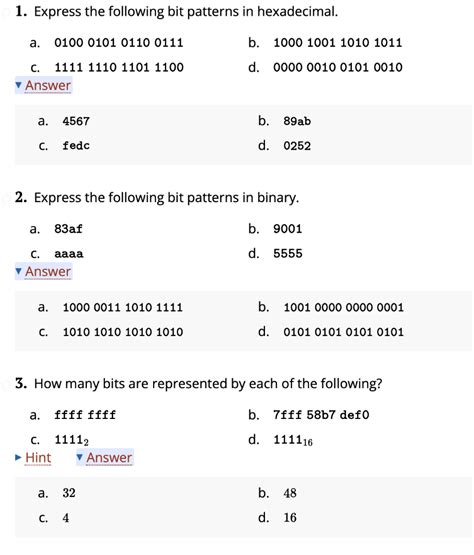 Solved 1 Express The Following Bit Patterns In Hexadecimal