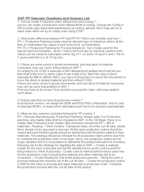 Sap Pp Interview Questions Pdf Product Lifecycle Business