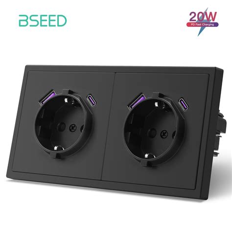 Розетка Bseed двойная с Usb и Type C входами быстрая зарядка 20w Настенный розетка с когтями