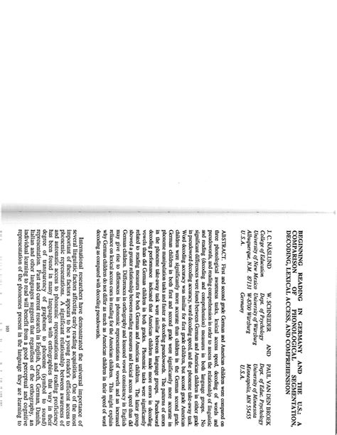 Pdf Beginning Reading In Germany And The Us A Comparison Of Phonological Segmentation
