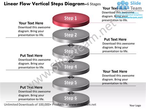 Linear Flow Vertical Steps Diagram 6 Stages Process Charts Examples Power Point Templates Pdf