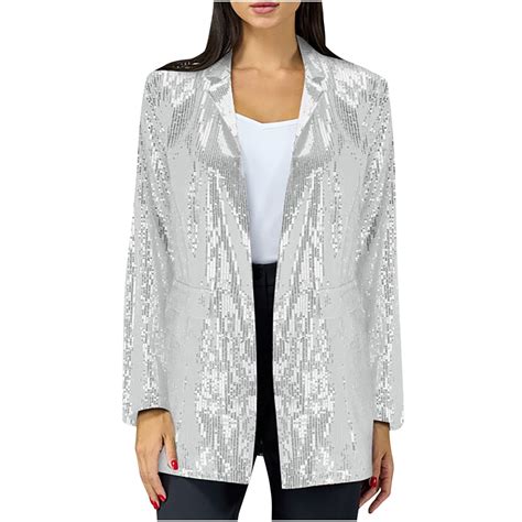 Yugyxl Casual Blazer Jacket For Women Trendy Sequined Glitter Suit