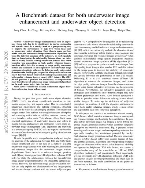 A Benchmark Dataset For Both Underwater Image Enhancement And Underwater Object Detection Deepai