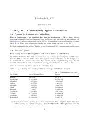 Introduction To Applied Econometrics Problem Set Spring Course Hero