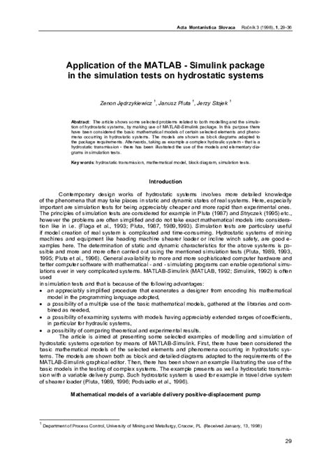 Pdf Application Of The Matlab Simulink Package In The Simulation