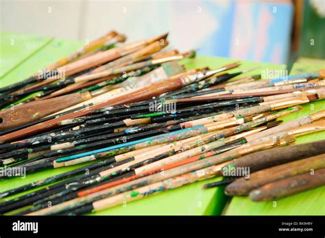 Used Paint Palette Watercolors Brush Art Lesson Stock Photo Alamy