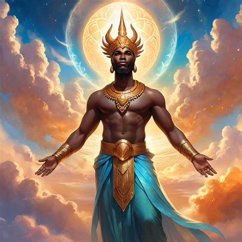 An African God That Represents The Sky In A Heavenly Light On A Throne