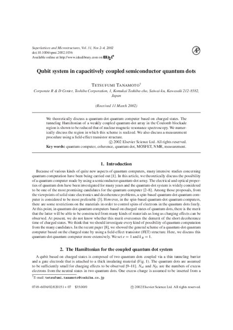 Pdf Qubit System In Capacitively Coupled Semiconductor Quantum Dots