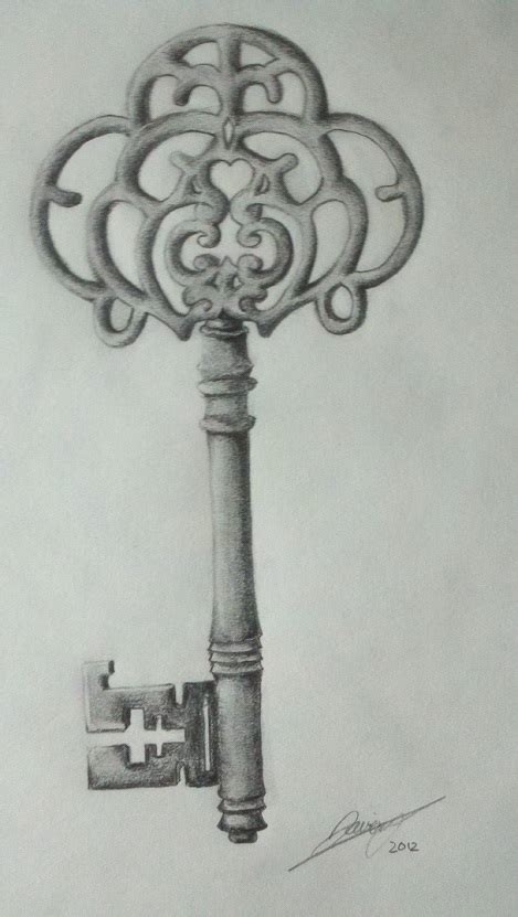 Skeleton Key And Lock Drawing