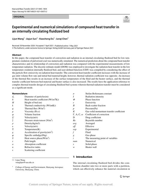 Experimental And Numerical Simulations Of Compound Heat Transfer In An Internally Circulating